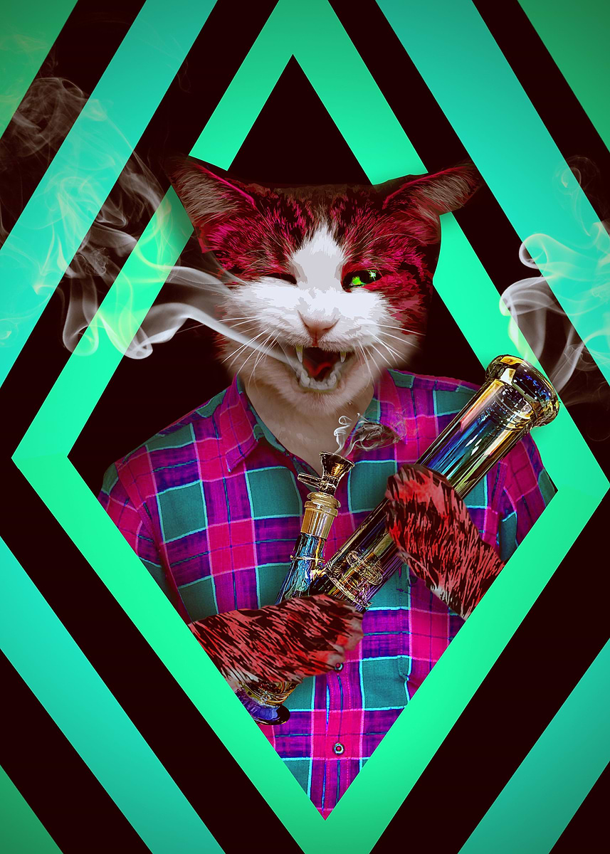 'Smoking Cat' Poster, picture, metal print, paint by drart | Displate