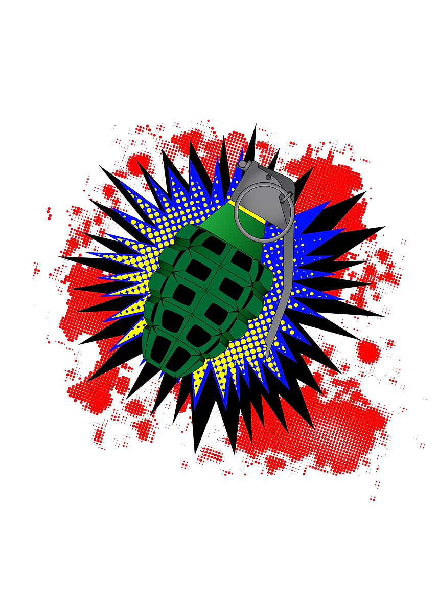 'Grenade Comic Exclamation' Poster, picture, metal print, paint by ...