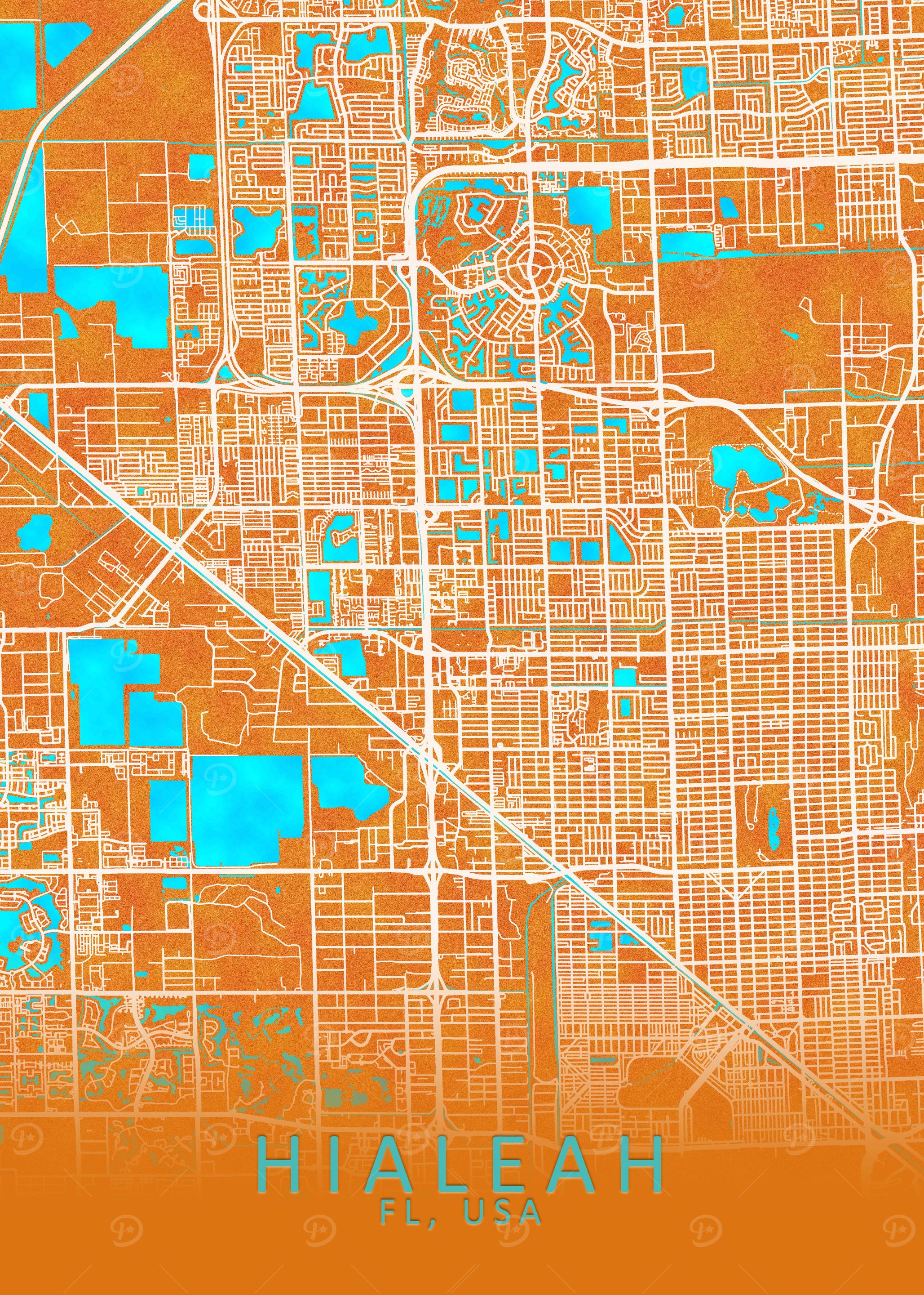 'Hialeah FL USA City Map ' Poster, picture, metal print, paint by City ...