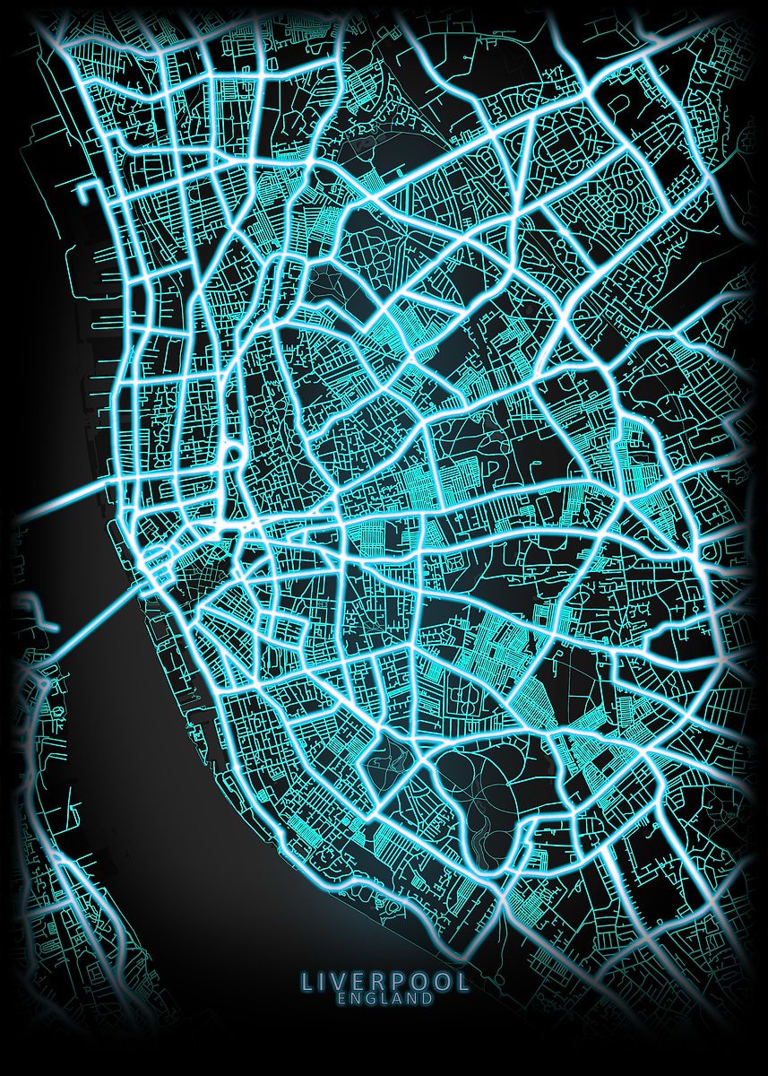 'Liverpool England City Map' Poster, picture, metal print, paint by ...