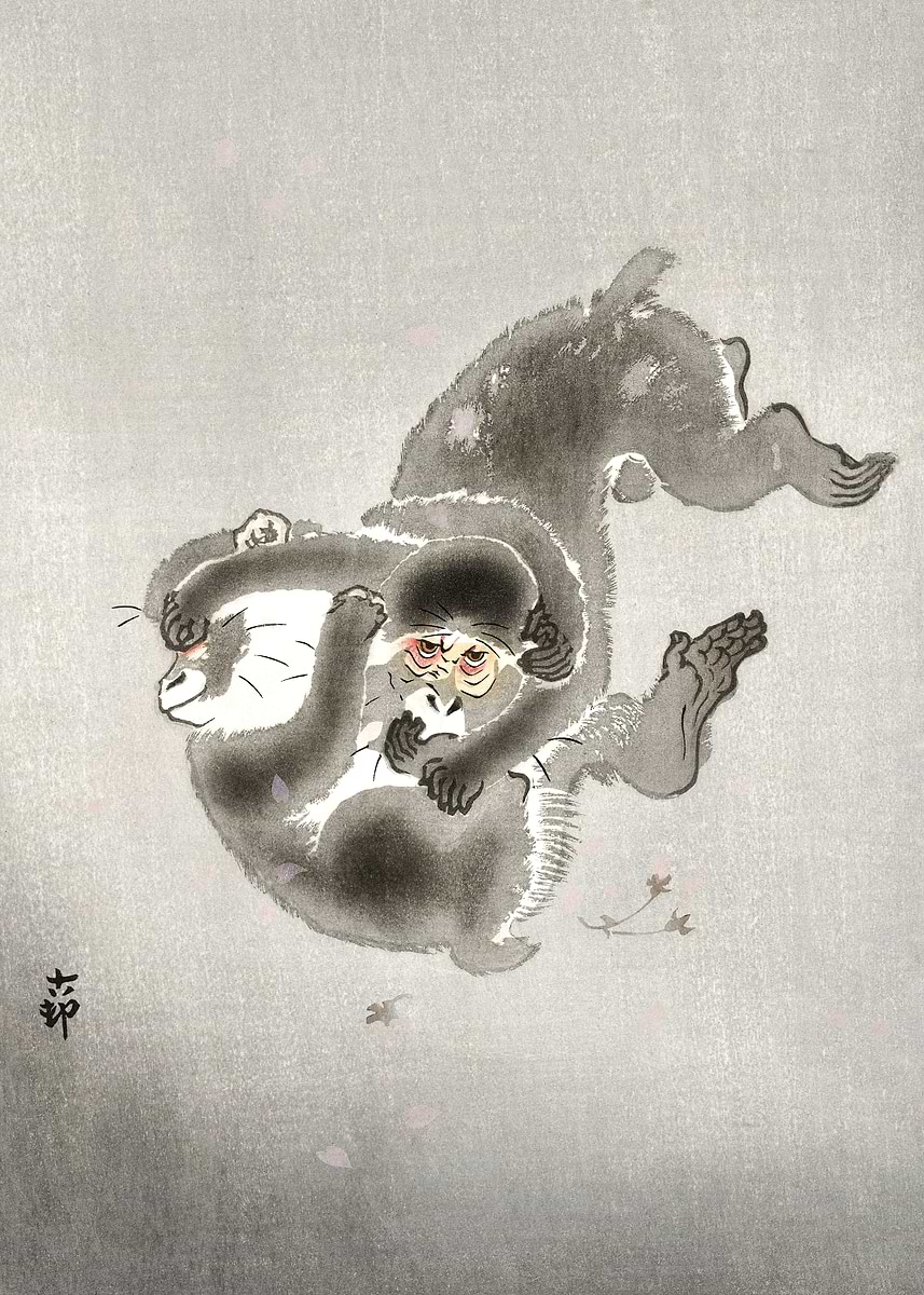 'Fighting monkeys woodblock' Poster, picture, metal print, paint by ...
