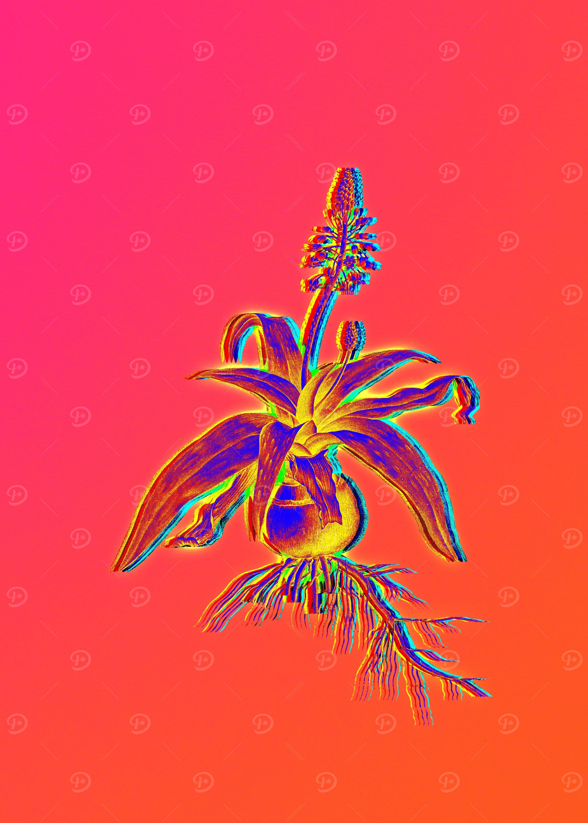 'Neon Blue Floral Drawing' Poster, picture, metal print, paint by Holy ...
