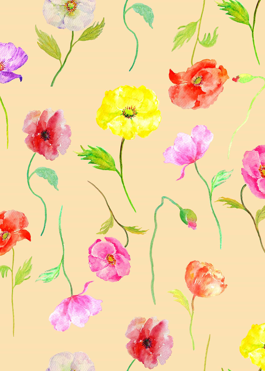 'Orange Poppy Pattern 04' Poster, picture, metal print, paint by Aloke ...