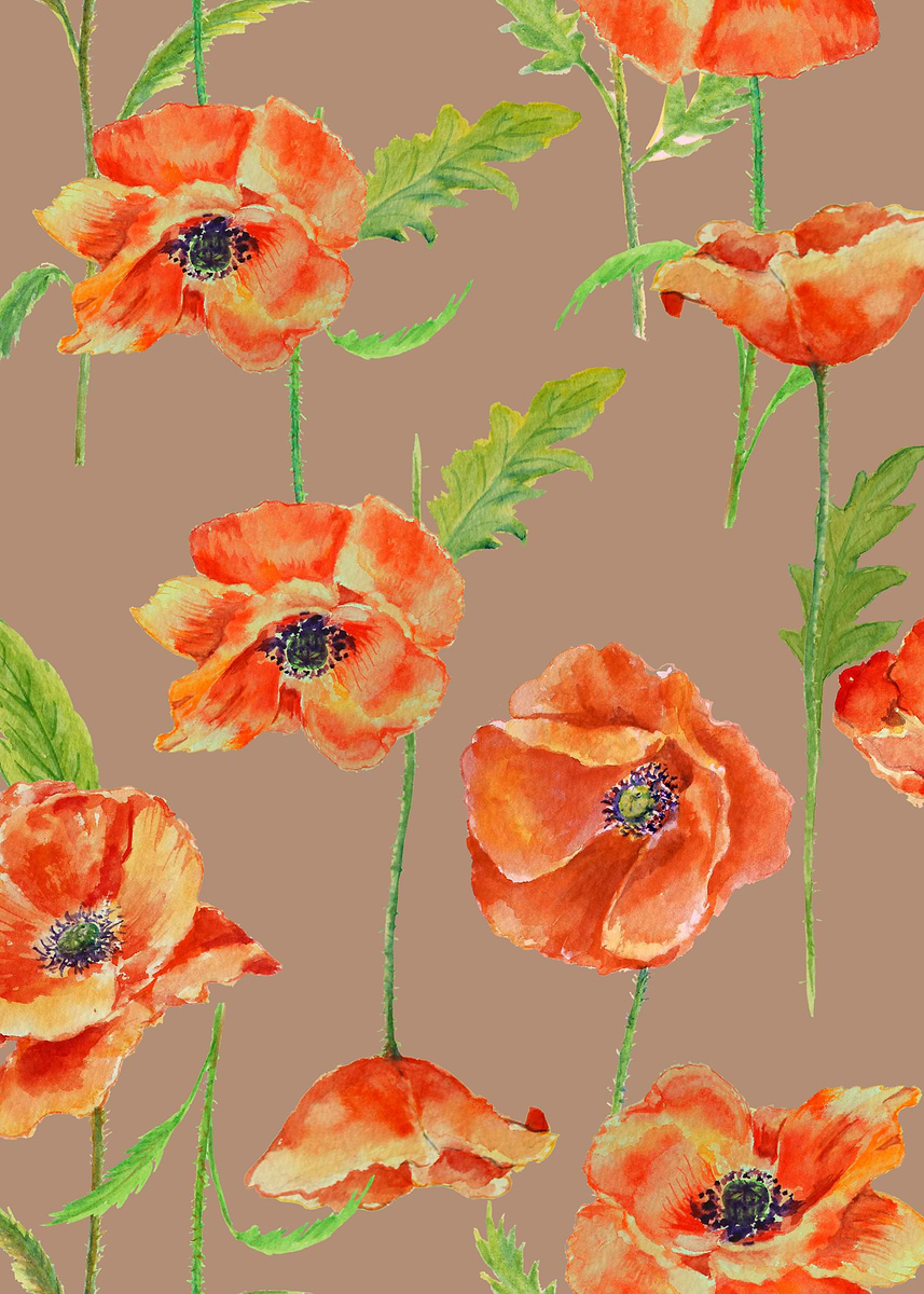 'Orange Poppy Pattern 07' Poster, picture, metal print, paint by Aloke ...