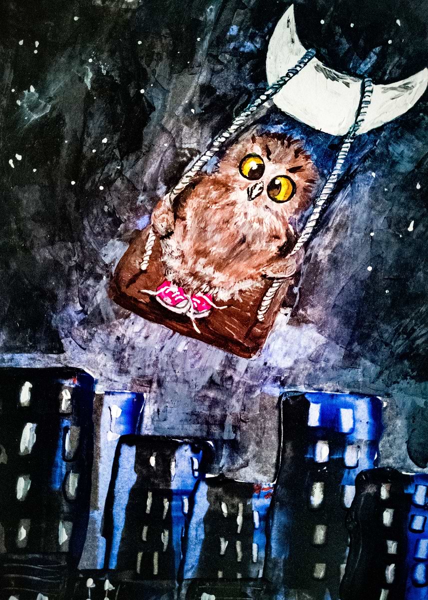 'Owl in swing' Poster, picture, metal print, paint by Emart Elena ...