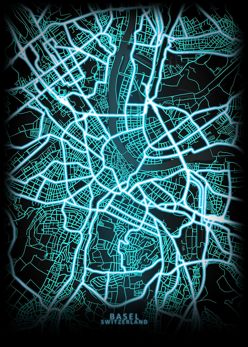 'Basel Switzerland City Map' Poster, picture, metal print, paint by ...