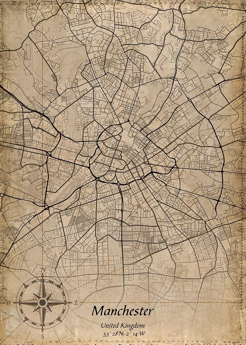 'manchester vintage city' Poster, picture, metal print, paint by ...