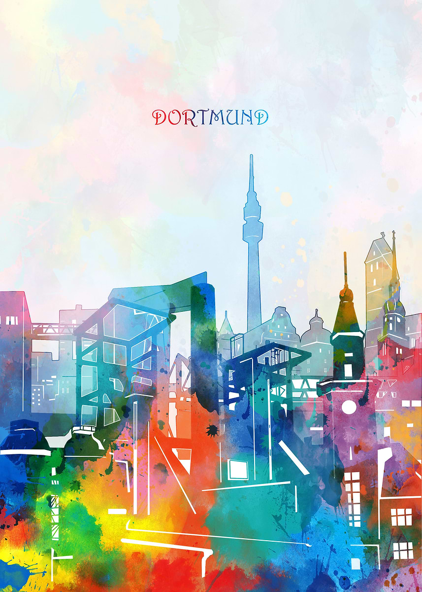 'dortmund cityscape color' Poster, picture, metal print, paint by Bekim ...