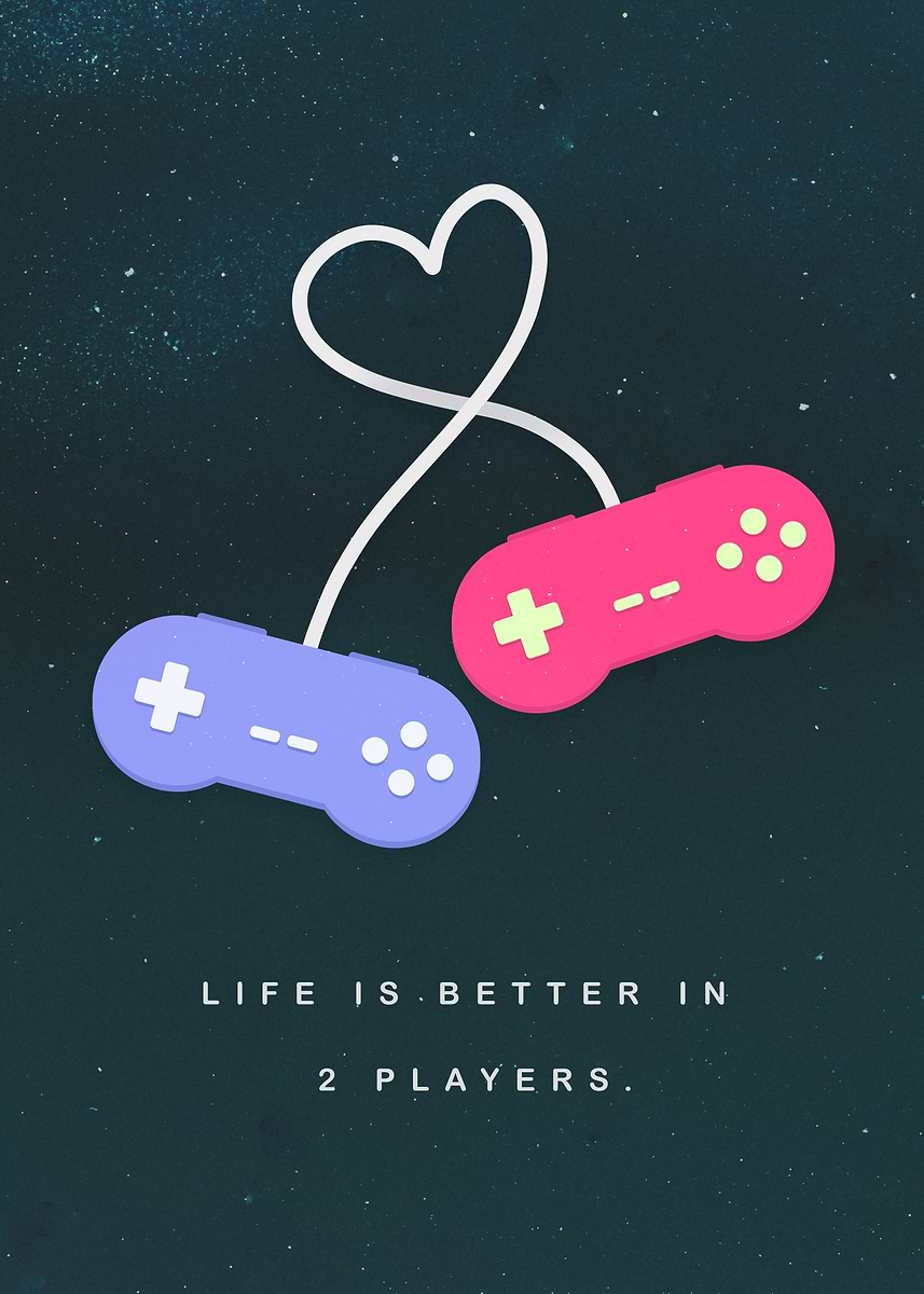 'Gaming Love 2 Players' Poster, picture, metal print, paint by Team ...