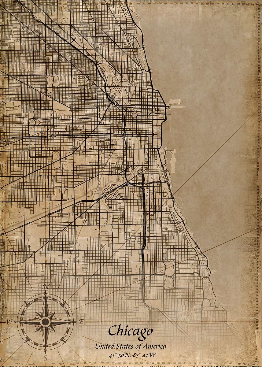 'chicago vintage map' Poster, picture, metal print, paint by Project X ...