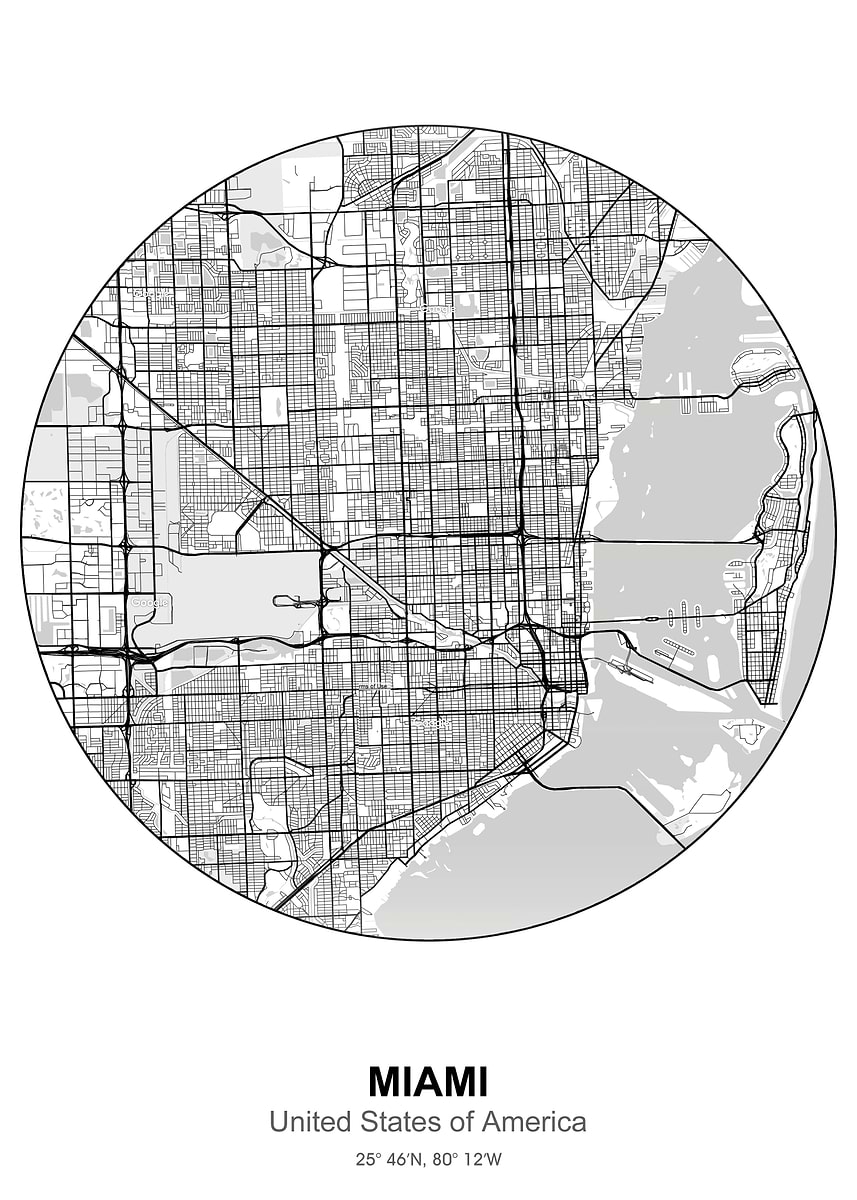 'miami circle map' Poster, picture, metal print, paint by Project X ...