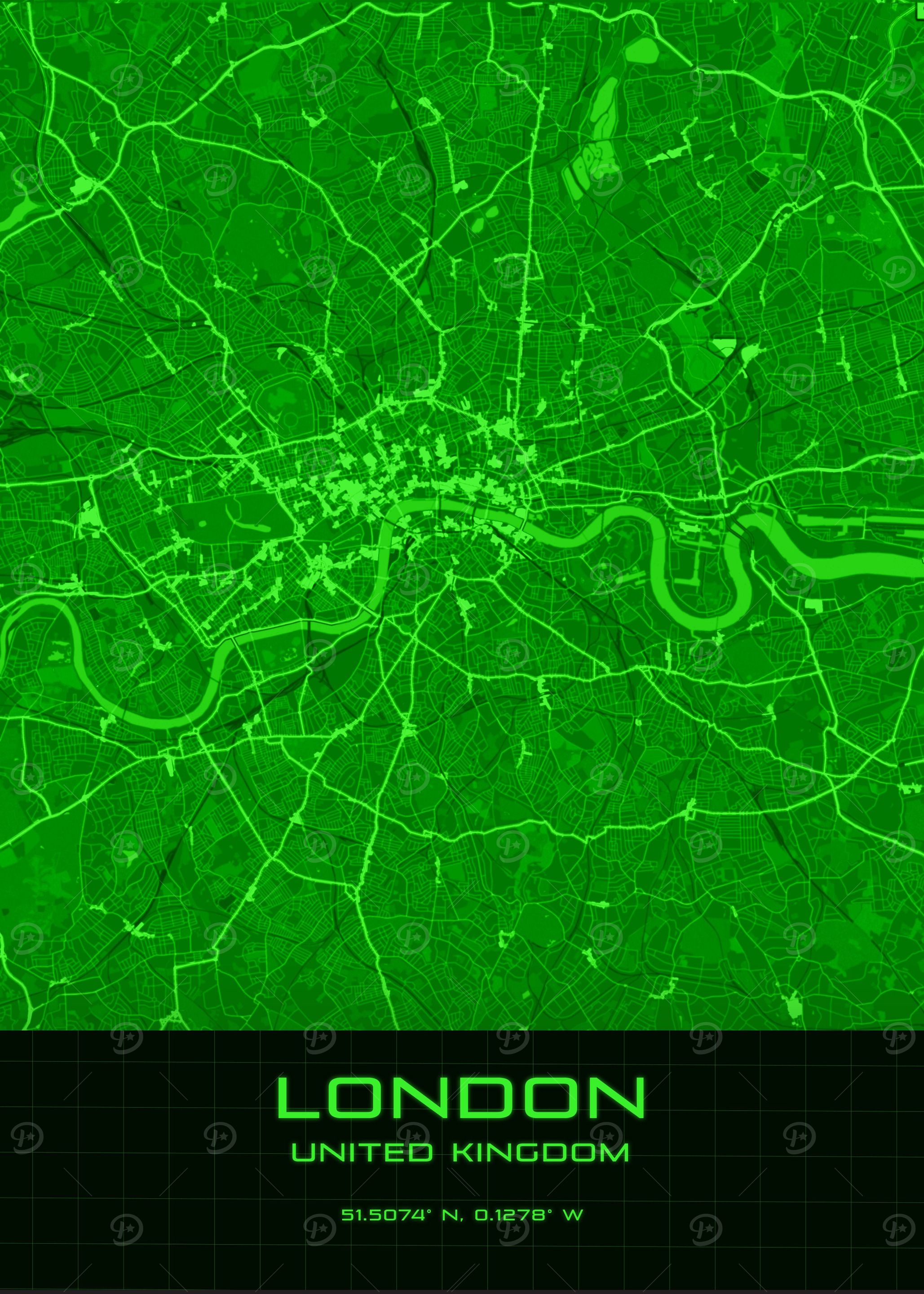 'London City Synthwave Map' Poster, picture, metal print, paint by ...