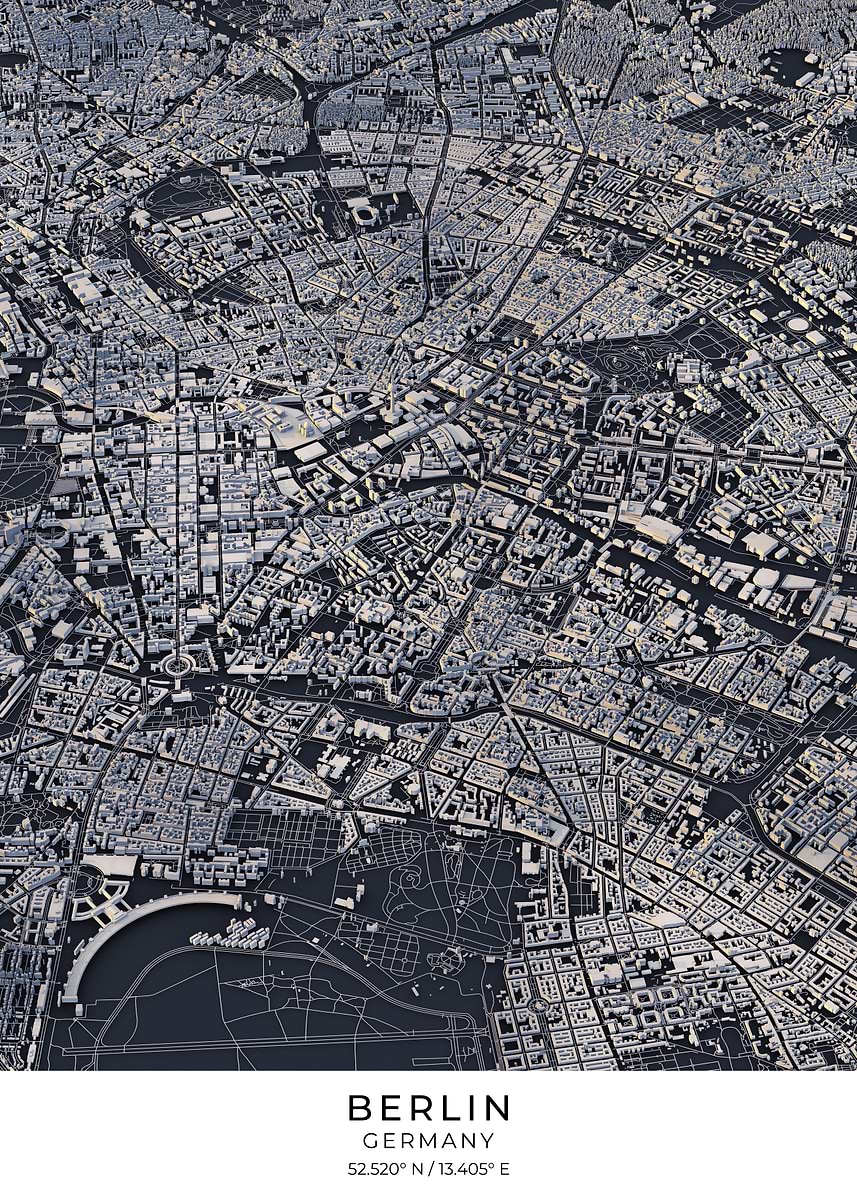 'Berlin 3D City Map ' Poster, picture, metal print, paint by Five ...