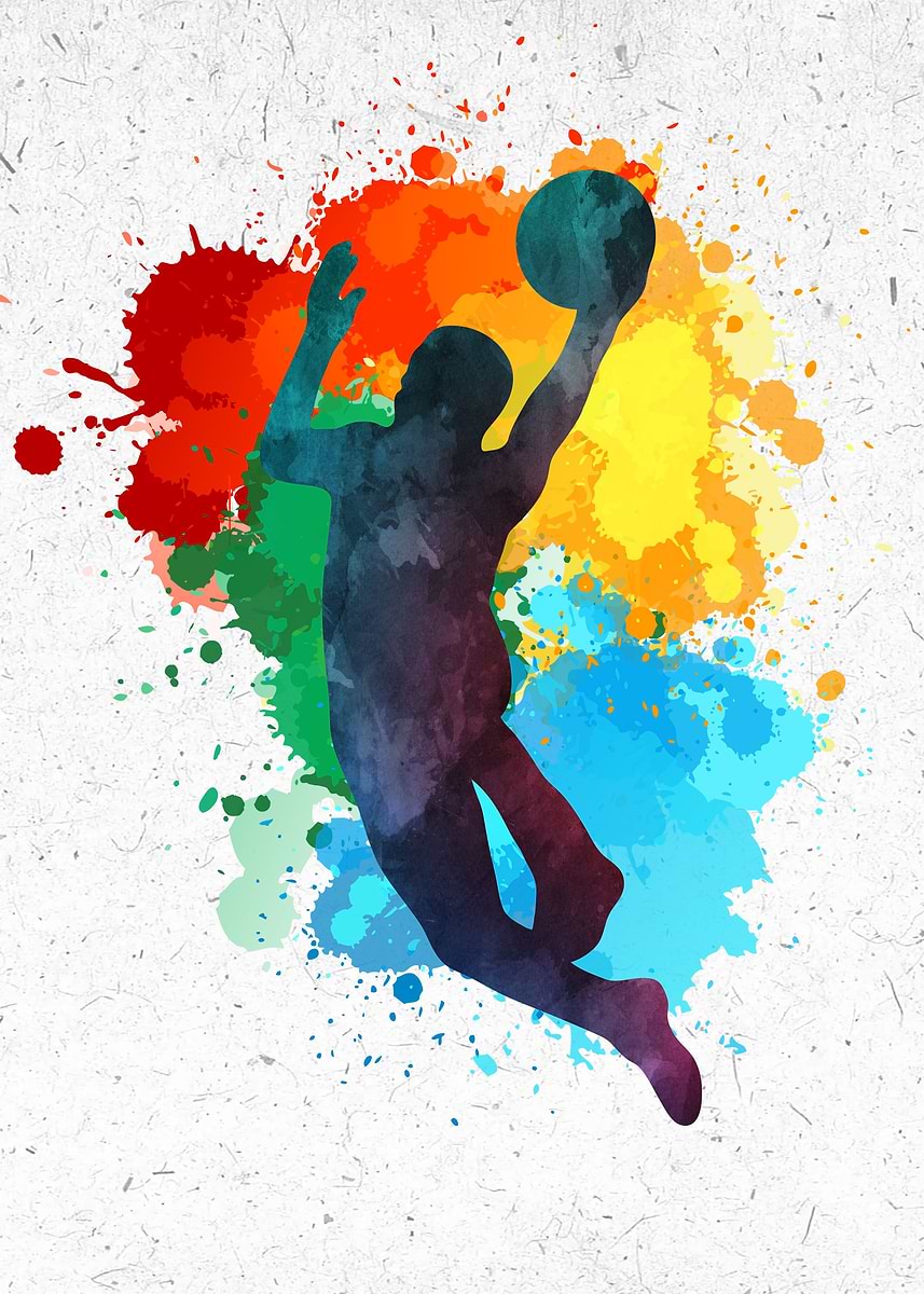 'Basketball Dunk Colorful' Poster, picture, metal print, paint by ...