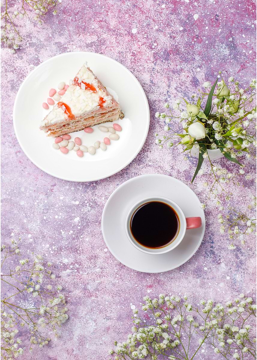 'Cafe Cake Time with Flower' Poster, picture, metal print, paint by ...
