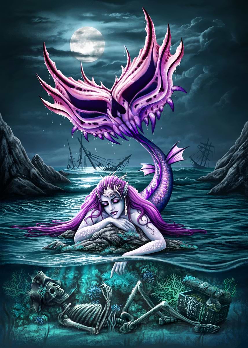 'Gothic Mermaid ' Poster, picture, metal print, paint by Sarah Richter ...