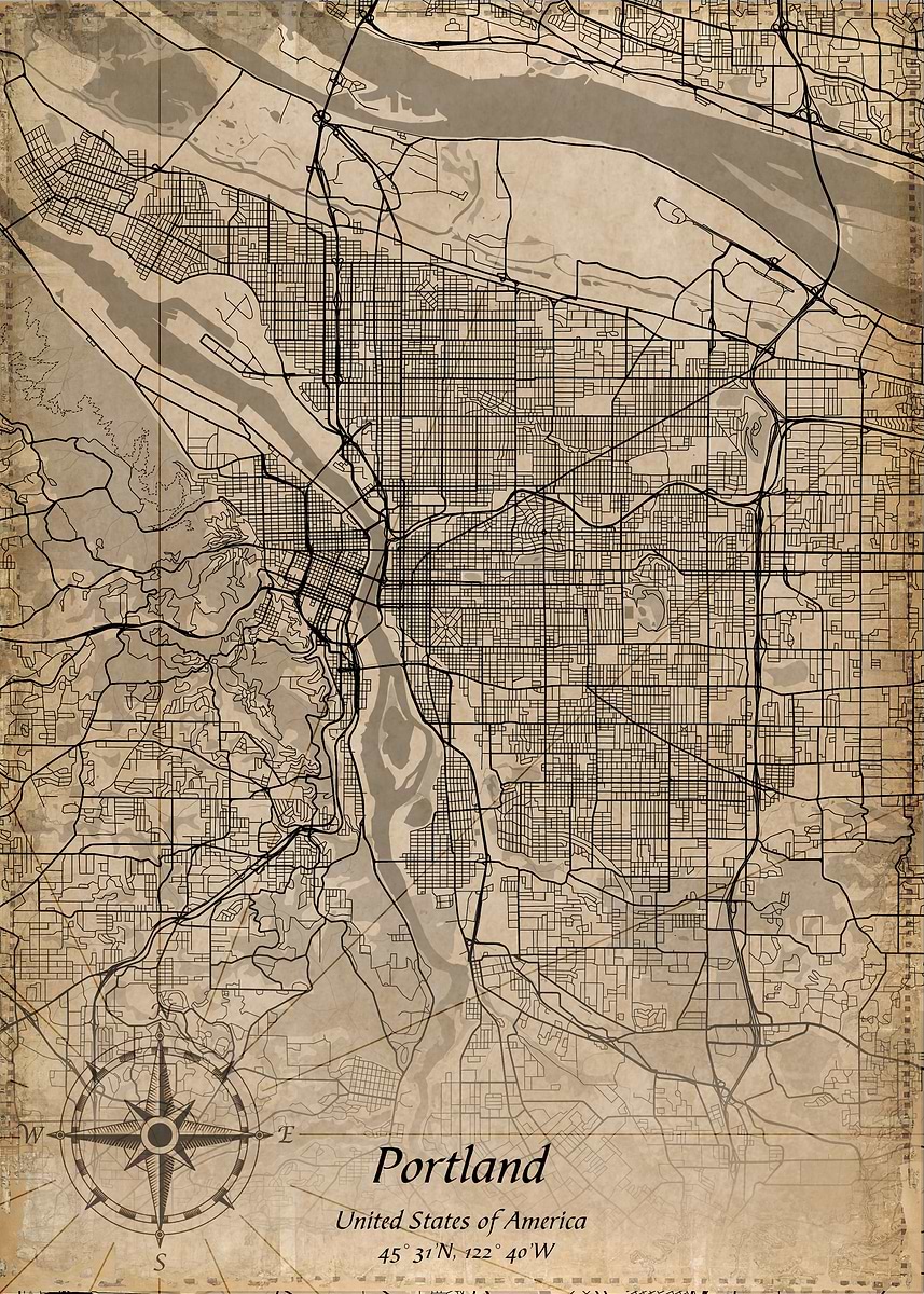 'portland vintage map' Poster, picture, metal print, paint by Project X ...