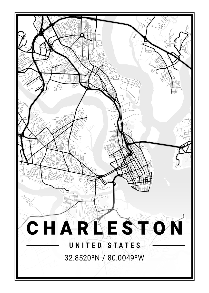 'Charleston Light City Map' Poster, picture, metal print, paint by Tien ...
