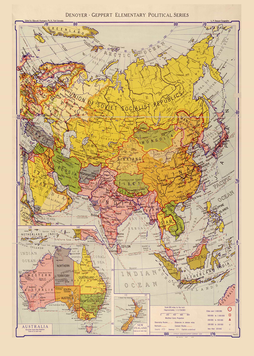 'Map of Asia 1934' Poster, picture, metal print, paint by Janice M ...