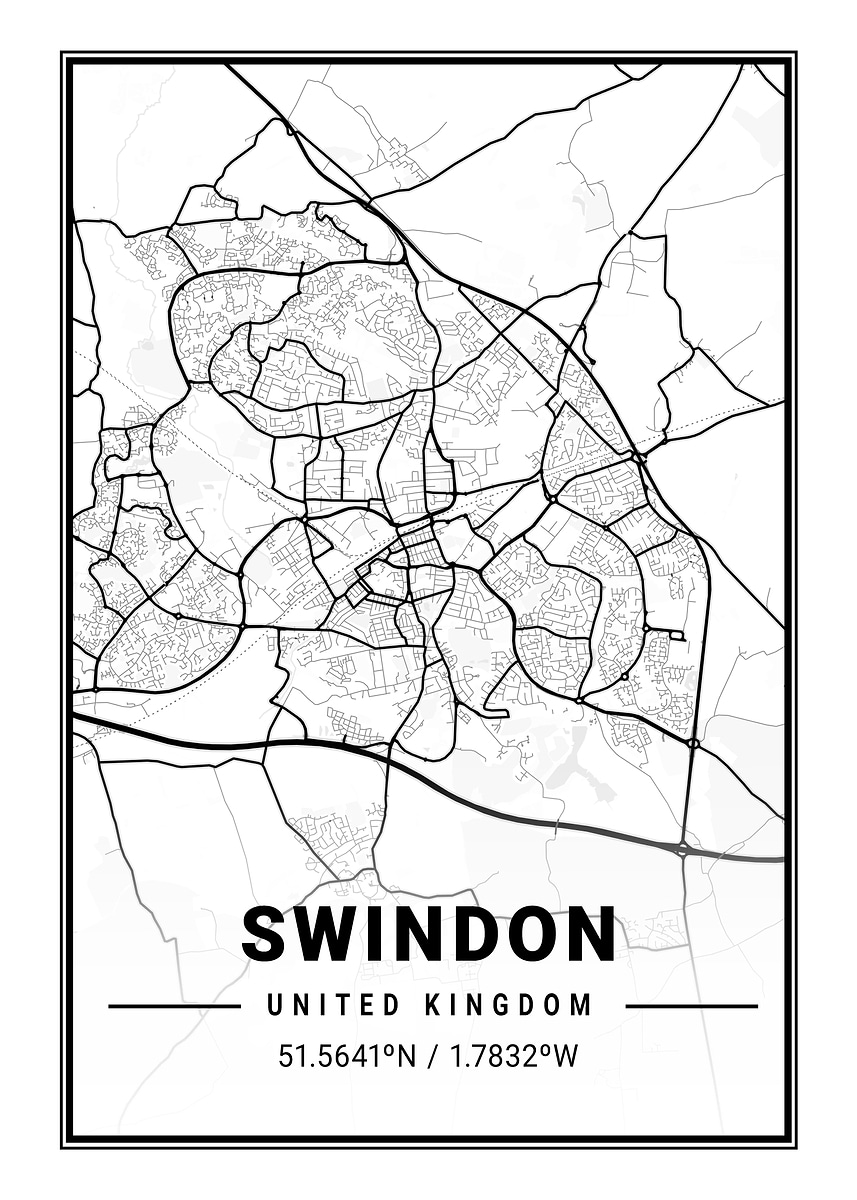 'Swindon Light City Map' Poster, picture, metal print, paint by Tien ...