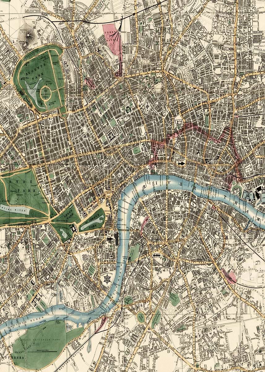 'London Vintage Maps And Dr' Poster, picture, metal print, paint by ...