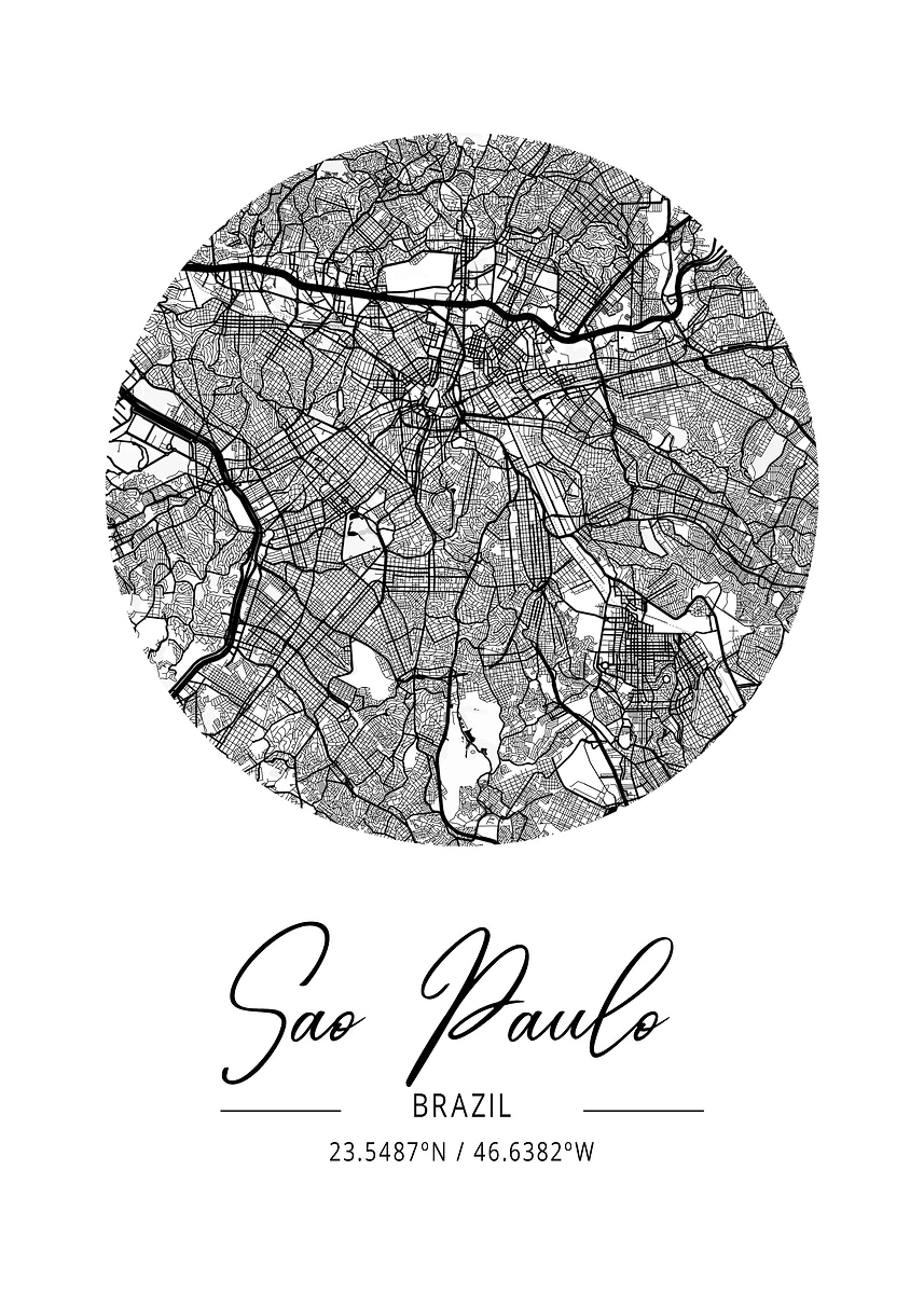 'Sao Paulo Area City Map' Poster, picture, metal print, paint by Tien ...
