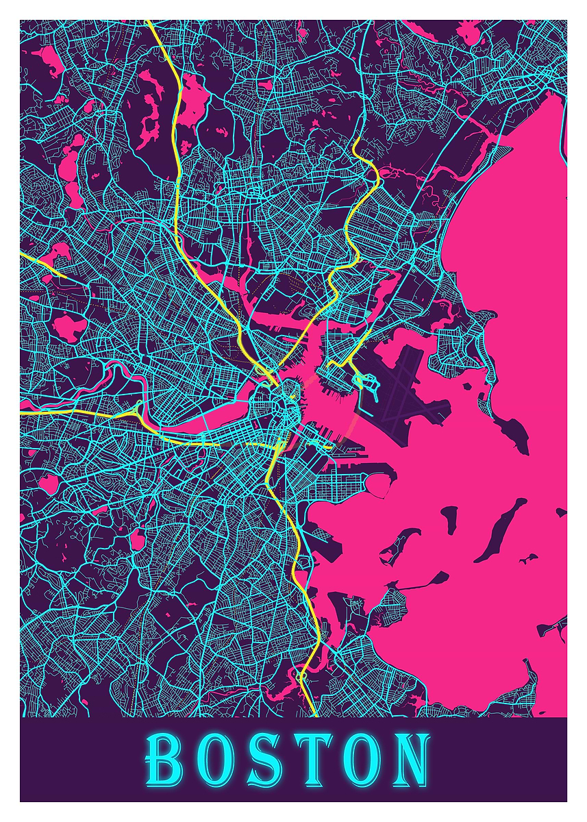 ' Boston Neon City Map' Poster, picture, metal print, paint by Tien ...