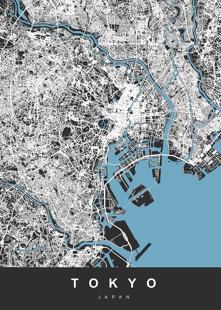 'Tokyo City Map Japan ' Poster, picture, metal print, paint by ...