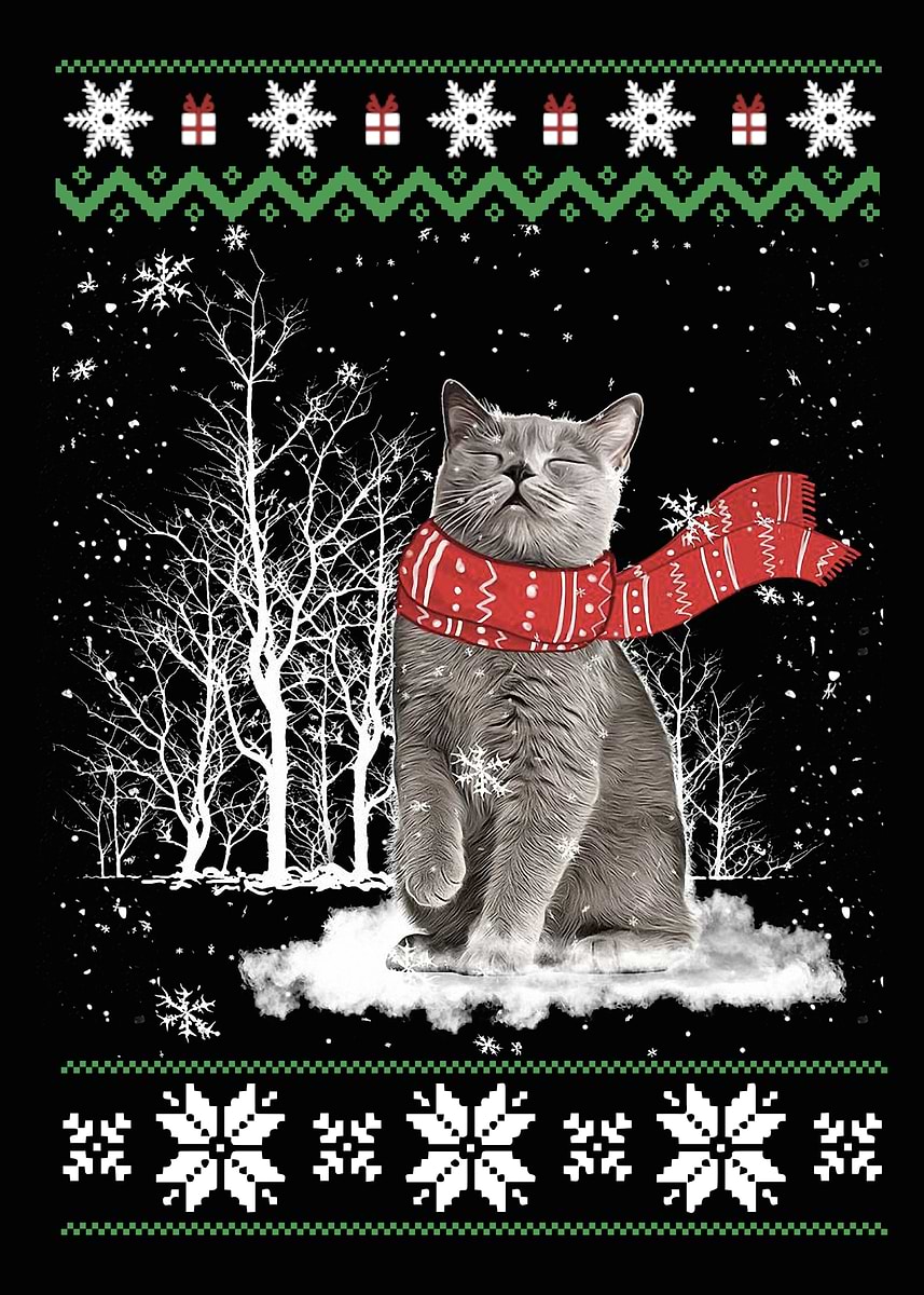 'Cat Christmas' Poster, picture, metal print, paint by Neon Moon | Displate