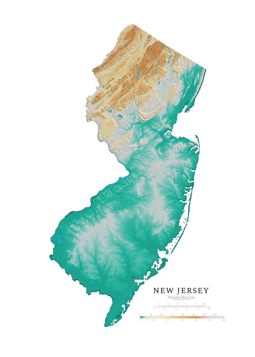 'New Jersey Topography Map' Poster, picture, metal print, paint by ...