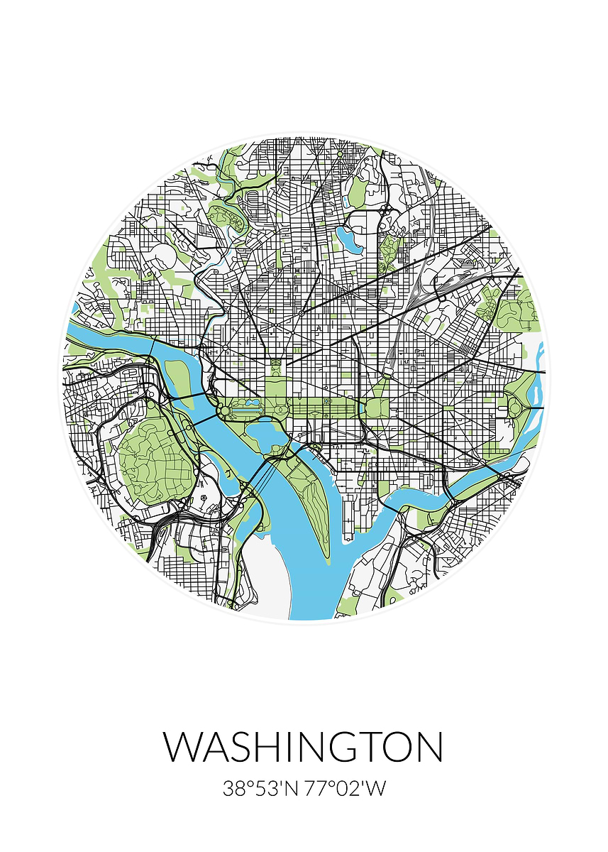 'Washington Circle City Map' Poster, picture, metal print, paint by ...