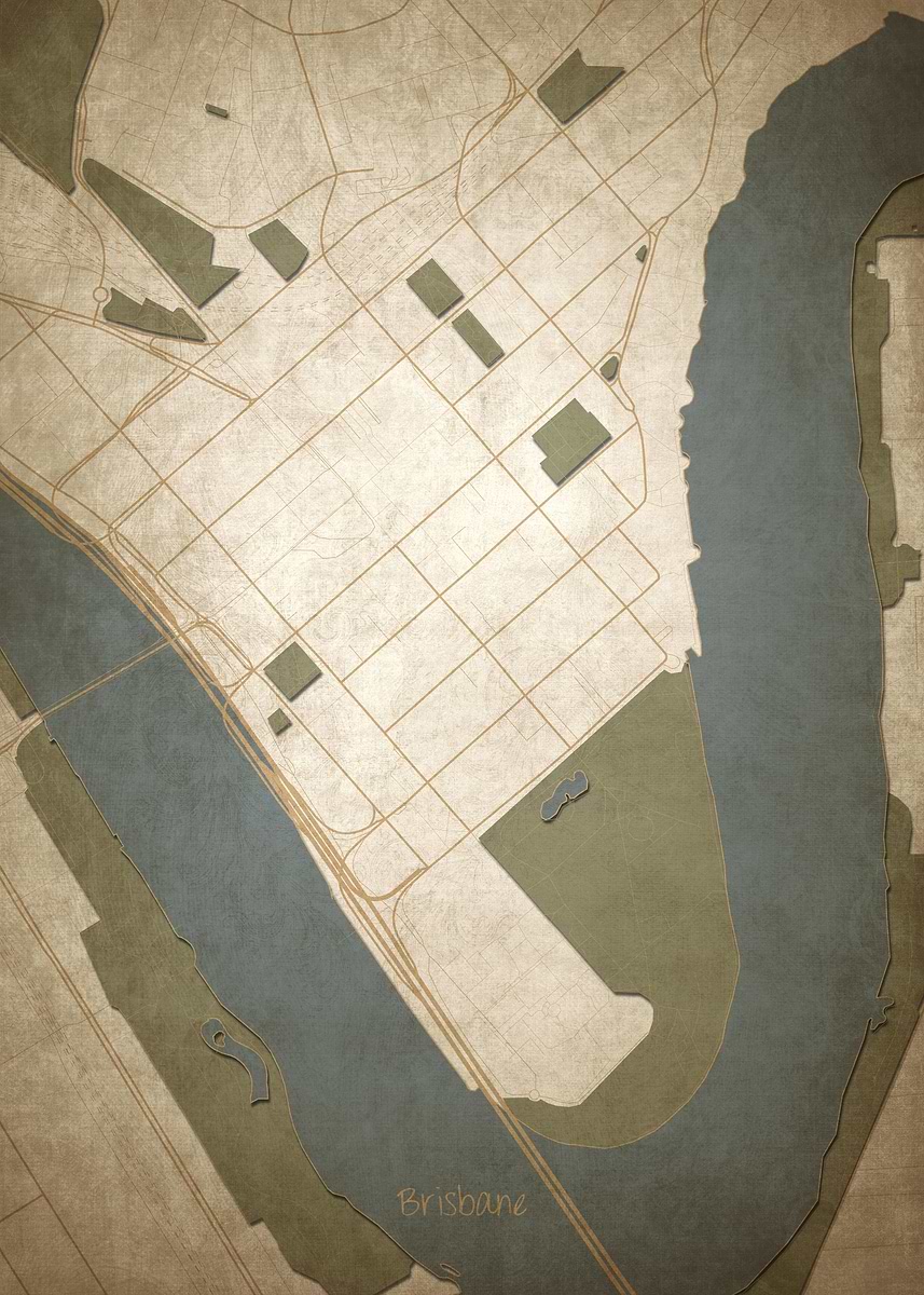 'Brisbane Downtown Map' Poster, picture, metal print, paint by MauriTz Design | Displate