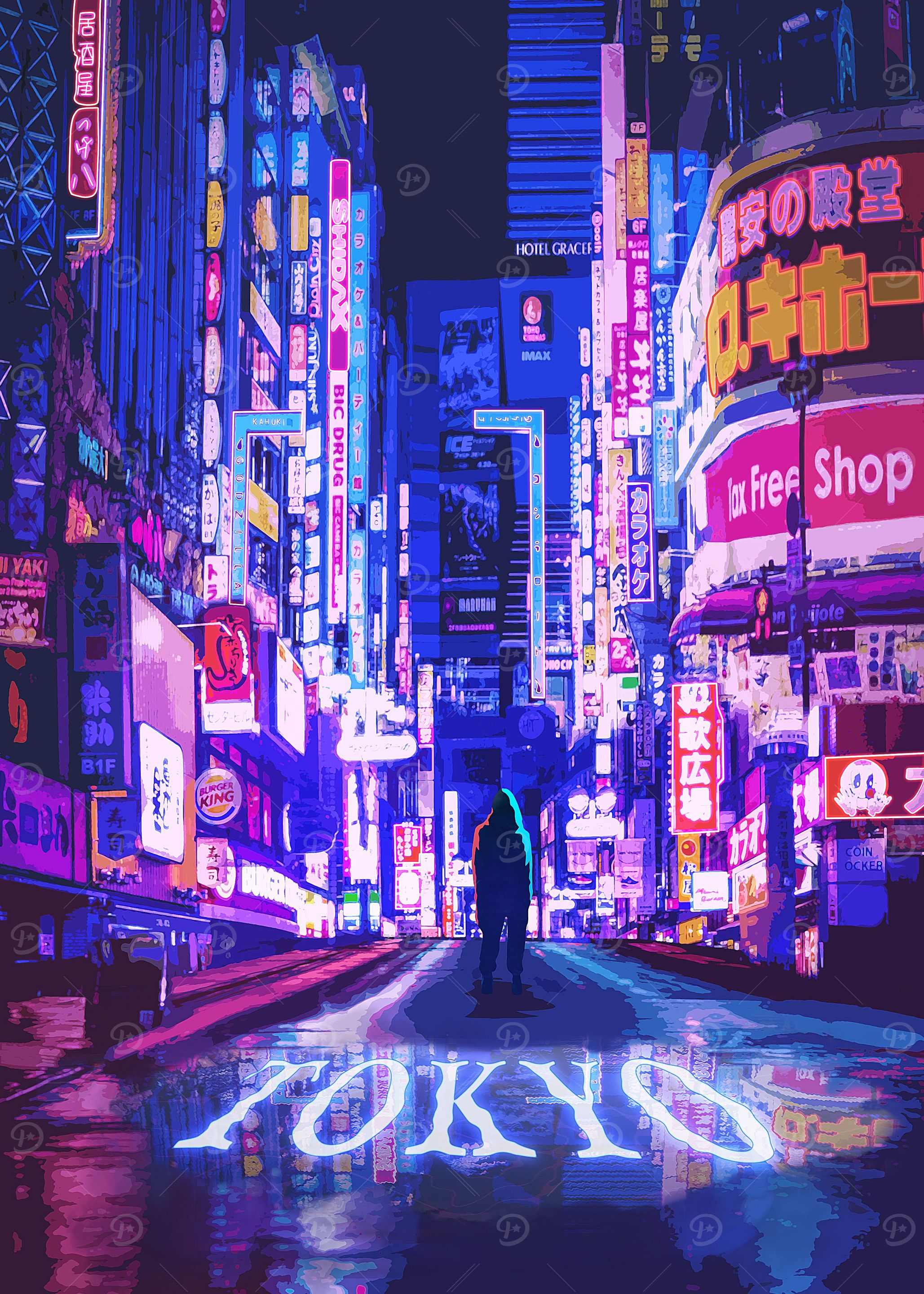 'Neon Tokyo' Poster, picture, metal print, paint by Stephen Schreck ...