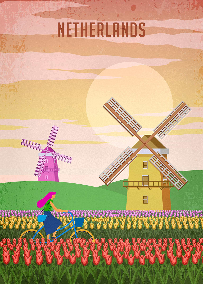 'Netherlands Retro Poster' Poster, picture, metal print, paint by ...