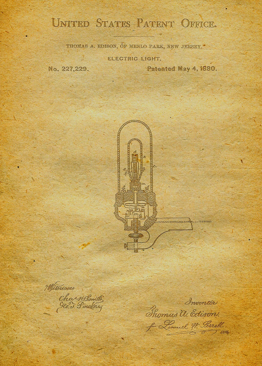 '30 Electric Light Patent ' Poster, picture, metal print, paint by ...