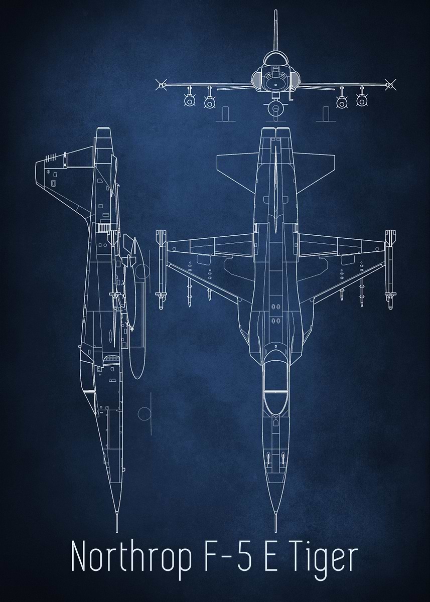 'Northrop F5 Blueprint' Poster, picture, metal print, paint by The ...