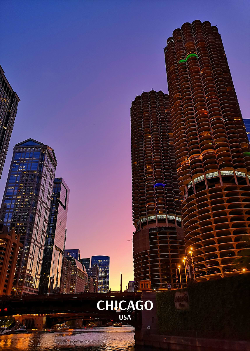 'Chicago sunset' Poster, picture, metal print, paint by Aude Bernachon ...