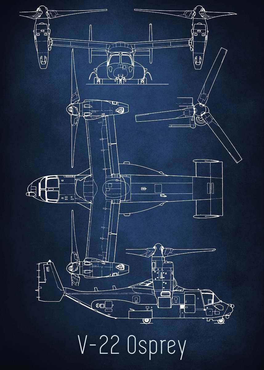 'V22 Osprey Blueprint' Poster, picture, metal print, paint by The ...