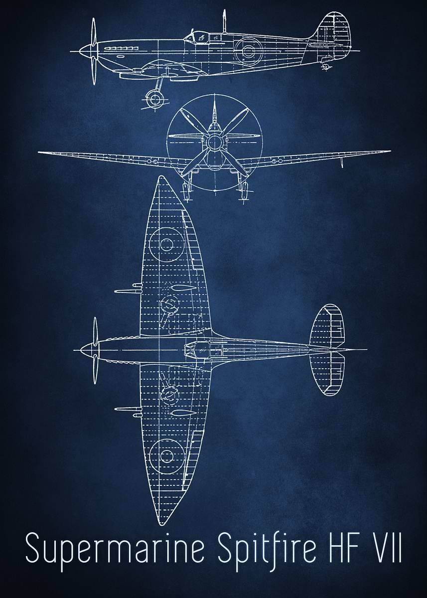 'HF VII Spitfire Blueprint' Poster, picture, metal print, paint by The ...