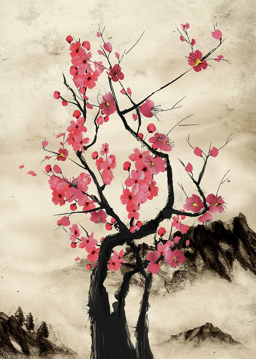 'Cherry tree ' Poster, picture, metal print, paint by MCAshe Art | Displate