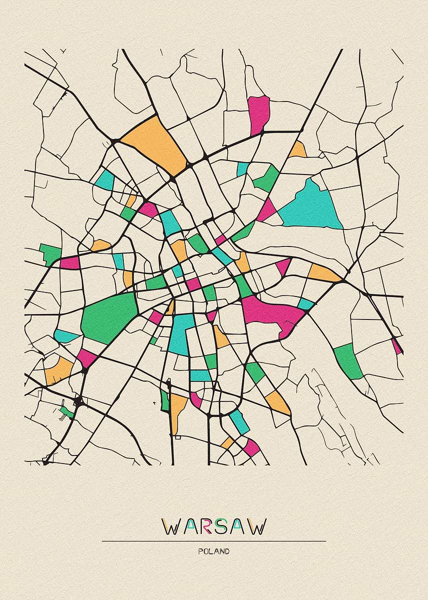 'Warsaw Map' Poster, picture, metal print, paint by Deniz A. | Displate