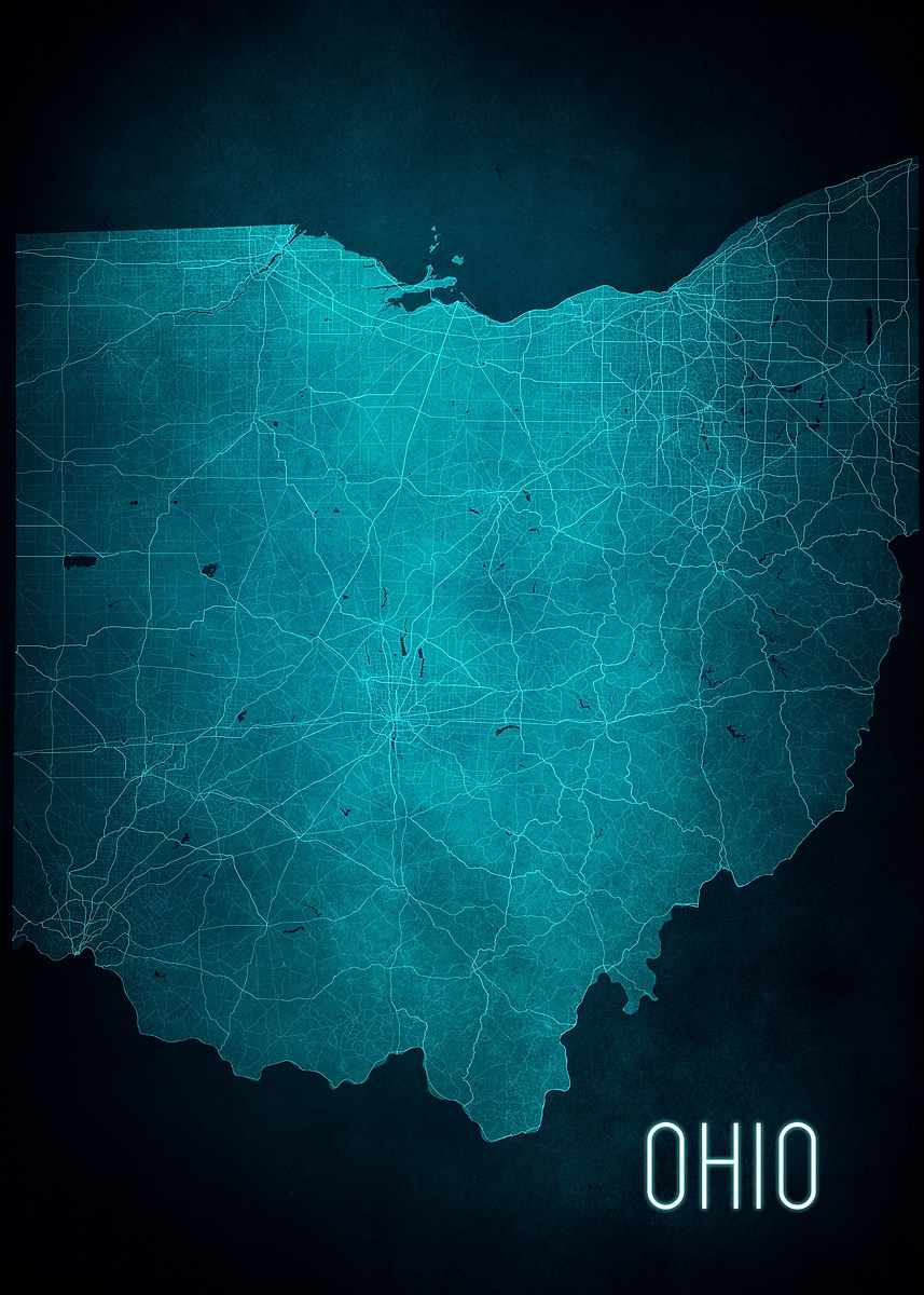 'Ohio State Map' Poster, picture, metal print, paint by The Trackless ...