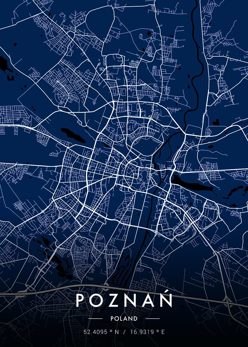 'Poznan City Map Blueprint' Poster, picture, metal print, paint by MVDZ ...