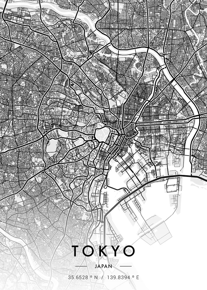 'Tokyo City Map White' Poster, picture, metal print, paint by MVDZ ...