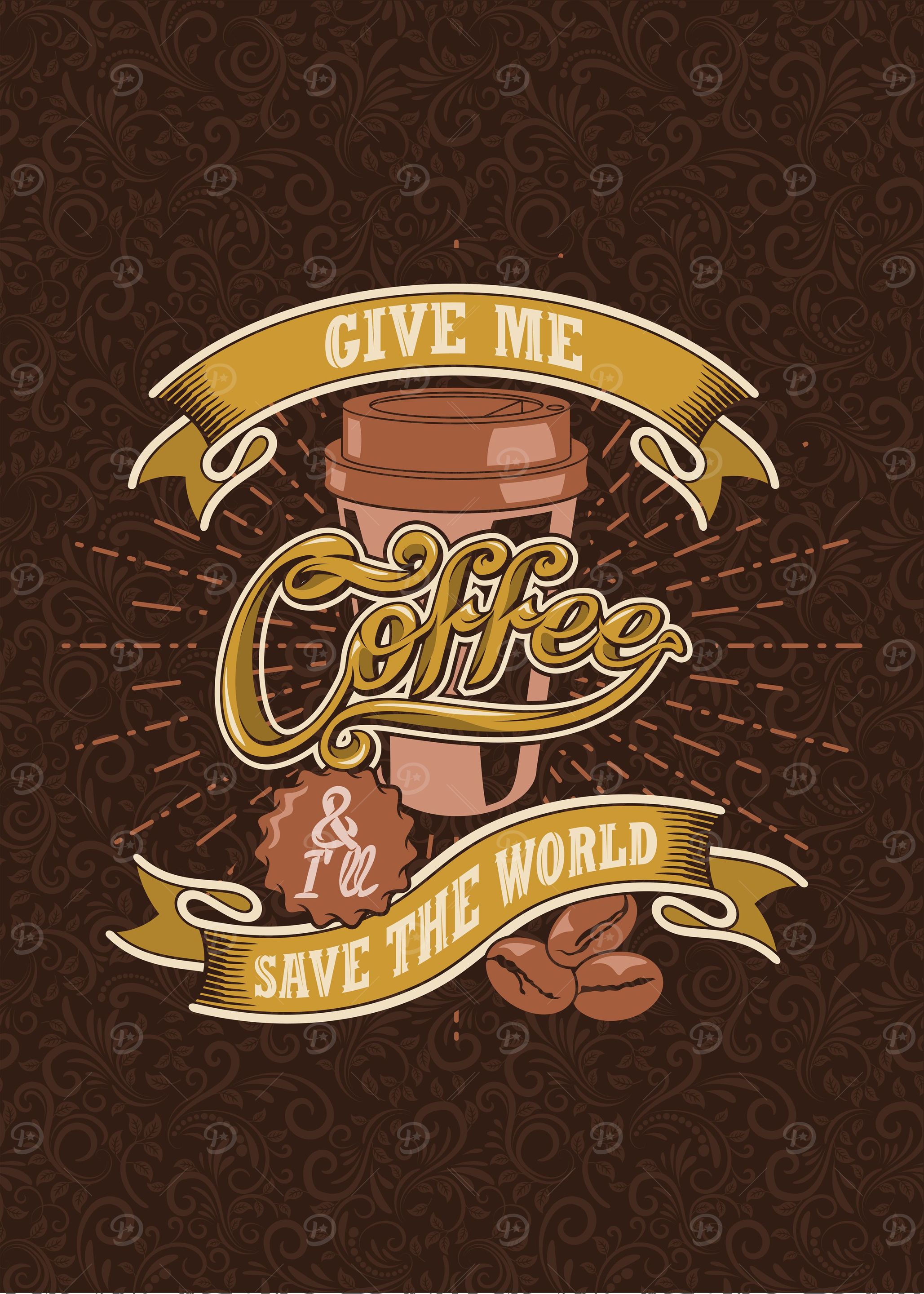 'Retro Coffee Quote' Poster, picture, metal print, paint by Kunyah ...