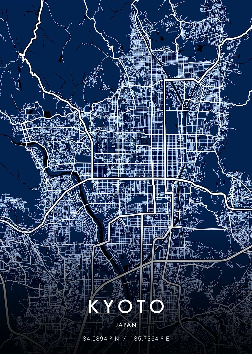 'Kyoto City Map Blueprint' Poster, picture, metal print, paint by MVDZ ...
