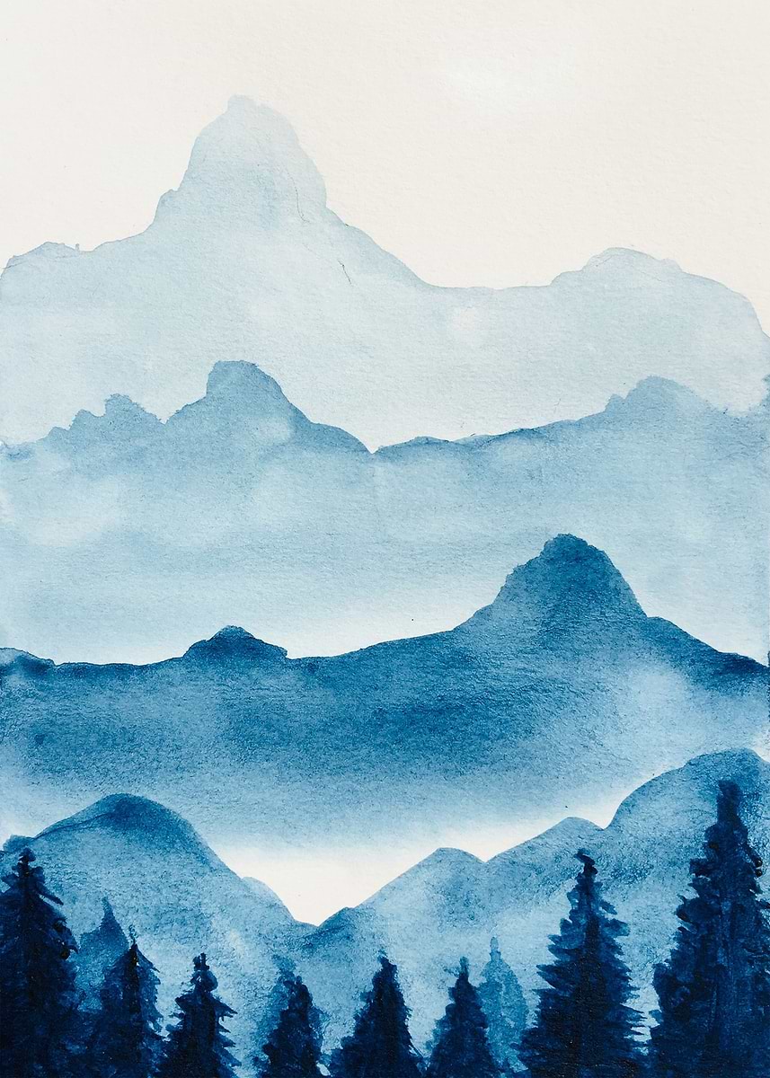 'Mountains watercolor' Poster, picture, metal print, paint by RelDesign ...
