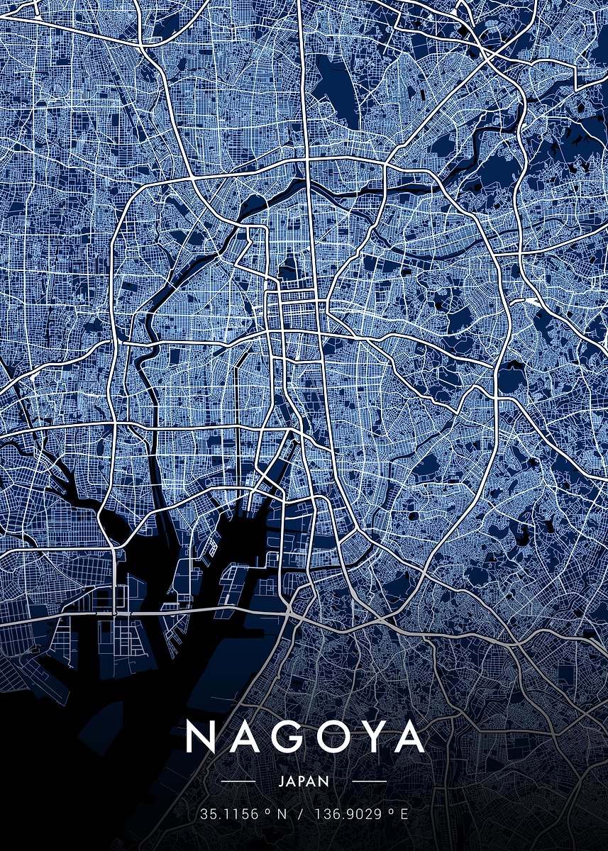 'Nagoya City Map Blueprint' Poster, picture, metal print, paint by MVDZ ...