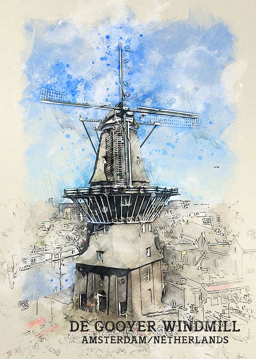 'De Gooyer Windmill' Poster, picture, metal print, paint by Printed ...
