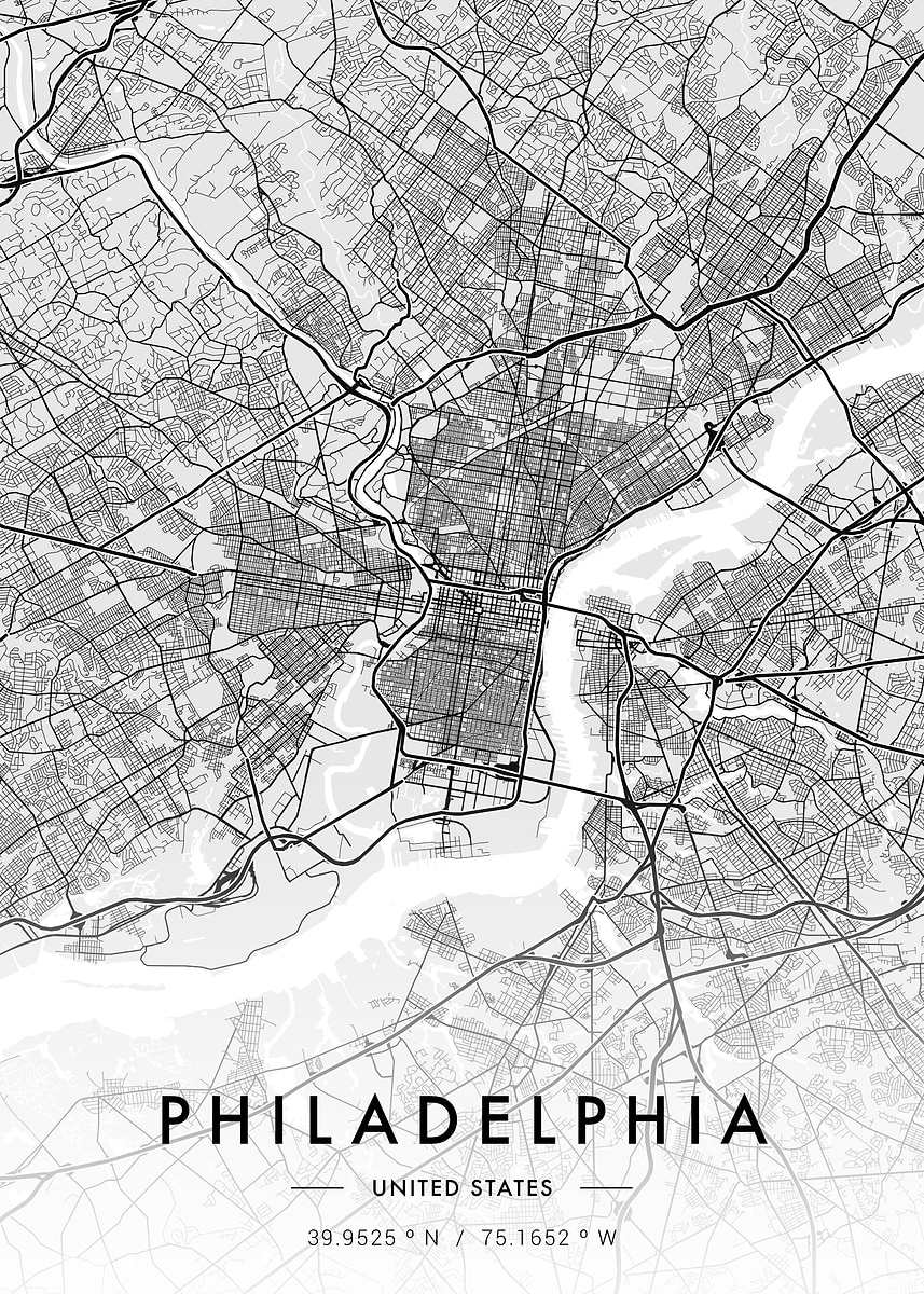 'Philadelphia City Map' Poster, picture, metal print, paint by MVDZ ...